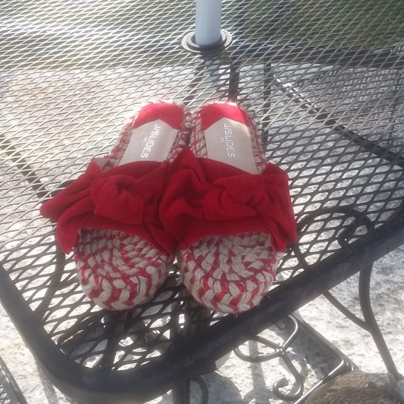 J/SLIDES | Shoes | J Slides Platform Red Velvet Bow Sandal 6 | Poshmark